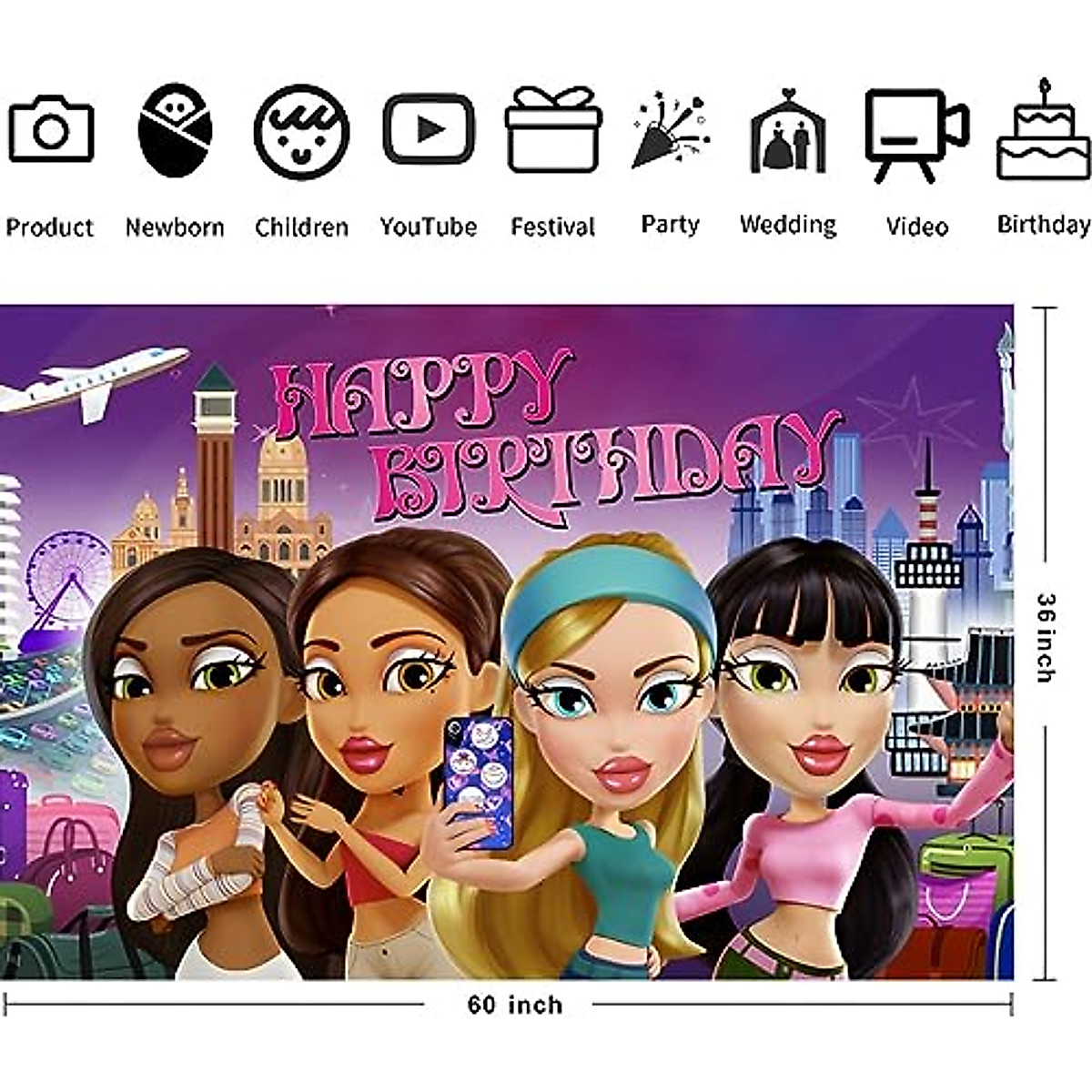 Brat Girl Background Birthday Decorations, Brat Girl Happy Birthday Banner Backdrop for Girls Birthday Party Supplies (5x3ft)