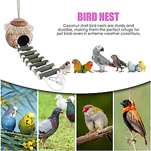 NOTRAK Natural Coconut Bird Nest, Coconut Hide, Cute Nest with Ladder for Home, Coconut Bird Shell Breeding Nest for Home, Garden, Yard, Universal Bird Hut with Rope for Birds, Reptiles and Mammals
