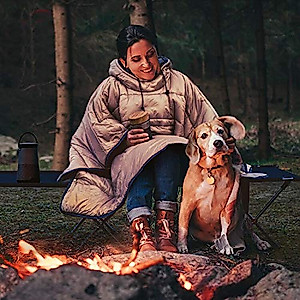 Thermal Poncho Wearable Hooded Blanket - Envelope Lightweight Camp Sleeping Bag Cloak Cape Windproof with Premium Stuff Compression Sack for Backpacking Hiking Hunting Fishing Military Outdoor Sport