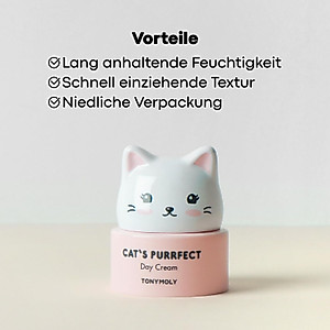 TONYMOLY Cat's Purrfect Day Cream, Valentines Gifts, Lightweight Face Cream, Softens and Hydrates with Milk Protein, 50 g