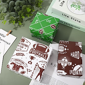 AnyDesign 12 Sheet Rugby Wrapping Paper Football Helmet Gift Wrap Paper Bulk White Green Brown Art Paper for DIY Crafts Sport Events Wedding Birthday Gift Packing, 19.7 x 27.6 Inch, Folded Flat