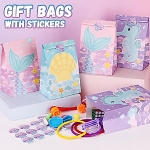HEJIN 30PCS Mermaid Party Favor Bags with Stickers, Mermaid Birthday Decorations - Great for Girls Kids Under the Sea Party Favors, Birthday Party, Baby Shower, Easter, Wedding, Halloween