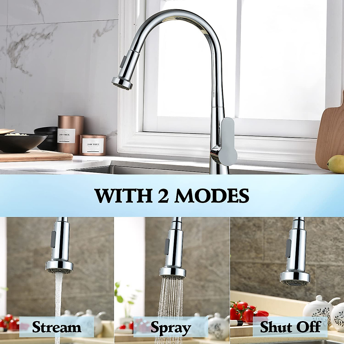 HAMOLER Kitchen Faucet Spray Head Faucet Spout Replacement Pull Down Sprayer Sink Faucet Nozzle Sprayer Kitchen Sink Spray Nozzle Faucet Head Replacement, Chrome