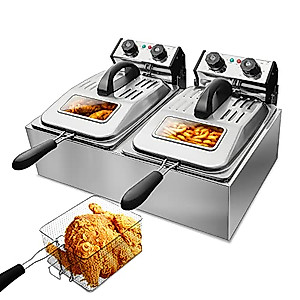 WantJoin Commercial Deep Fryer with Visible Window Deep fryer 2500W 12L （6L* 2)2 * 5.7QT Stainless Steel French Fry Double Deep Fast Fryer with 2 Baskets,Commercial Restaurant,Fast Food Restaurant