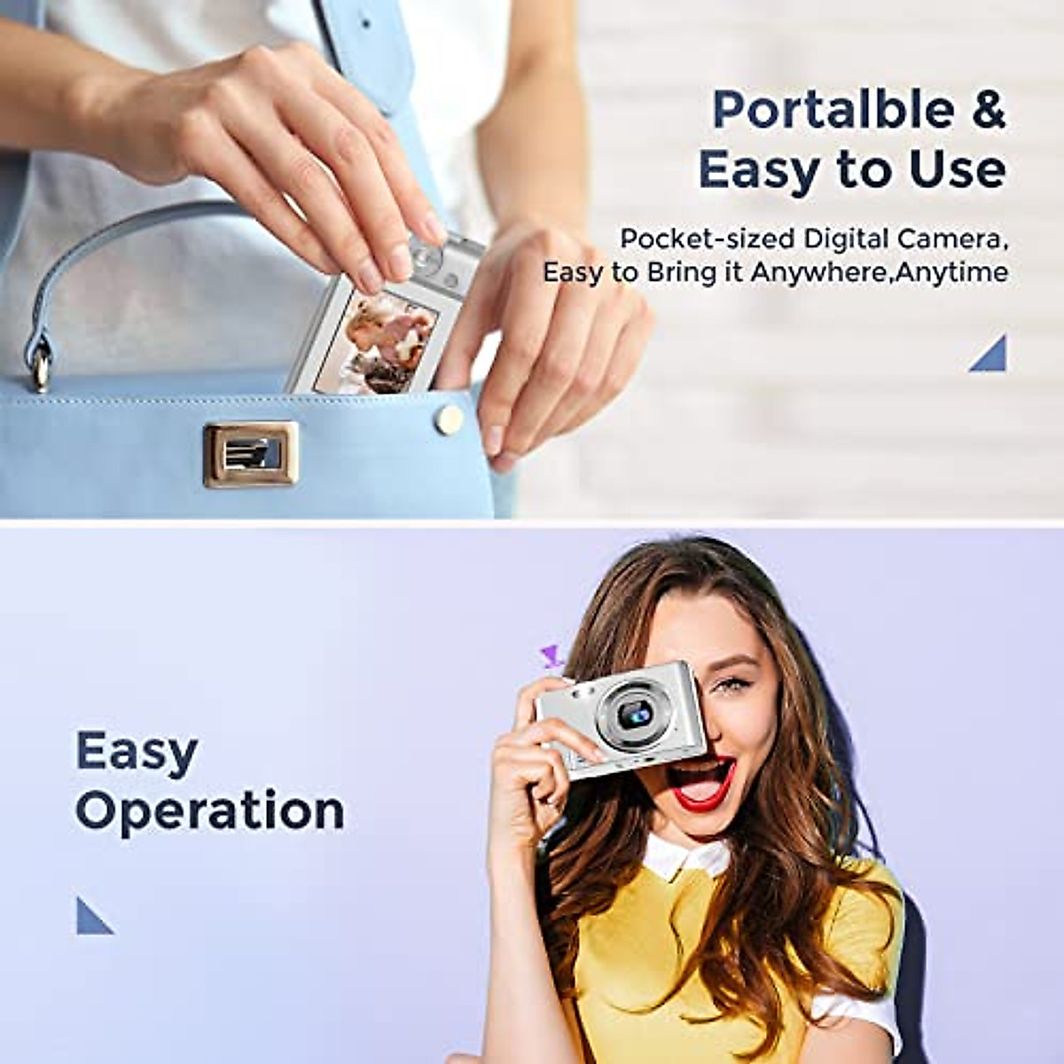 TOBERTO HD 1080P Digital Camera, 36MP 16X Digital Zoom Vlogging Mini Camera with LCD, Digital Point and Shoot Camera Video Camera, for Kids Students Beginners Beauty Face (Silver)