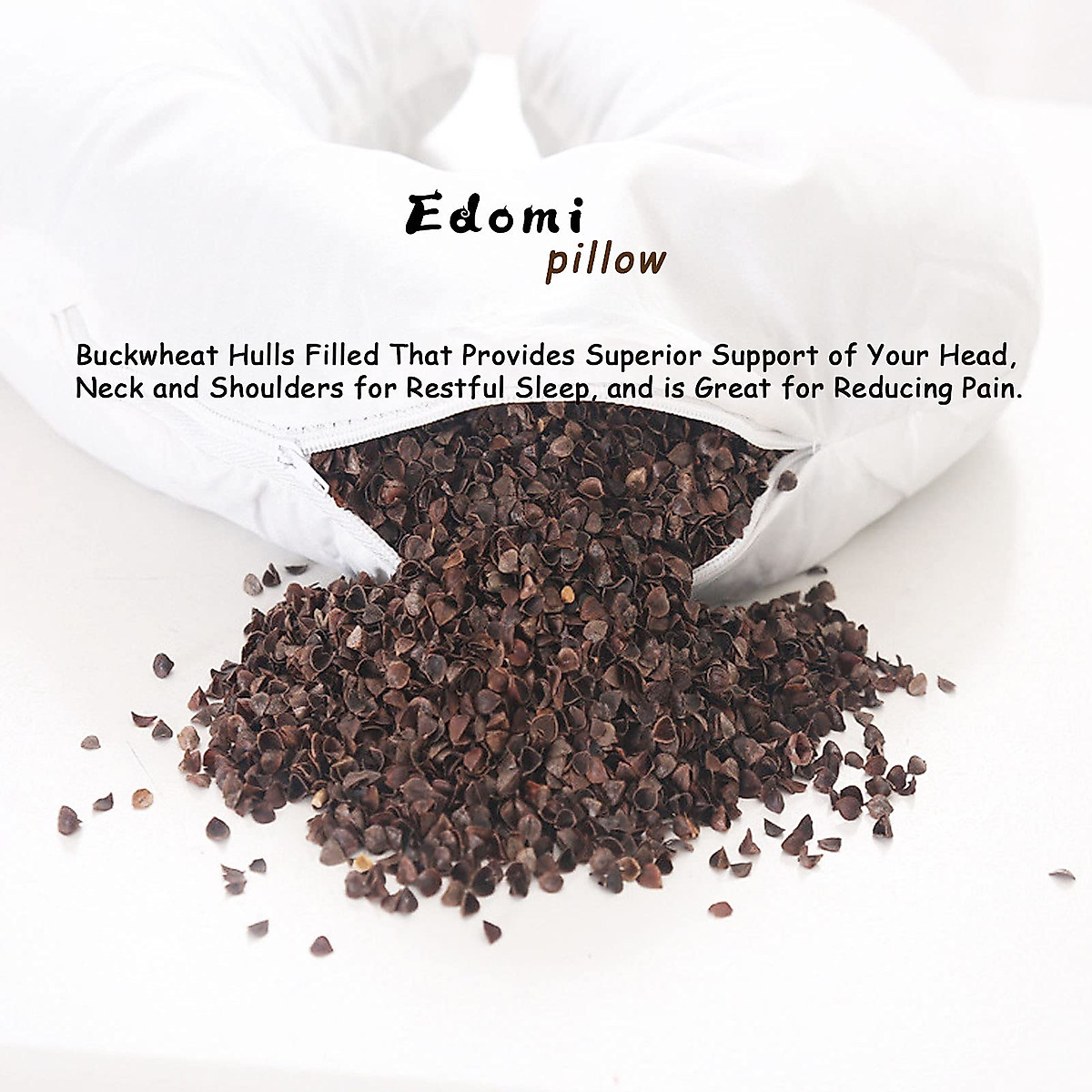 Edomi Buckwheat Neck Pillow, Comfortable U Shaped Travel Pillow Portable Pillow for Sleeping Recliner Chair Washable Pillowcase Buckwheat Hulls Filling (12x12 inch, Khaki)