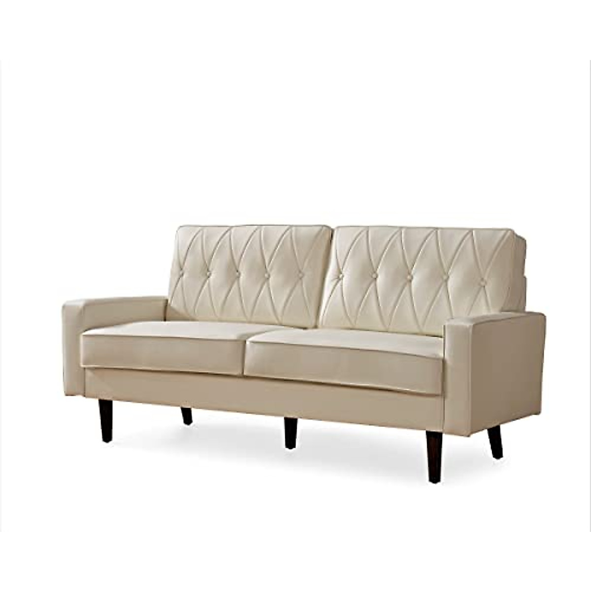 Container Furniture Direct Modern Style Faux Leather Sofa with Elegant Round Tapered Legs and Button Tufted Backrest Perfect for Living Room, Bedroom or Home Office, 69.3’’ Wide, White