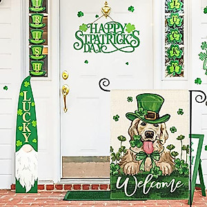 AVOIN colorlife St Patricks Day Green Hat Dog Garden Flag 12x18 Inch Double Sided, Lucky Shamrock 17 March Welcome Yard Outdoor Flag