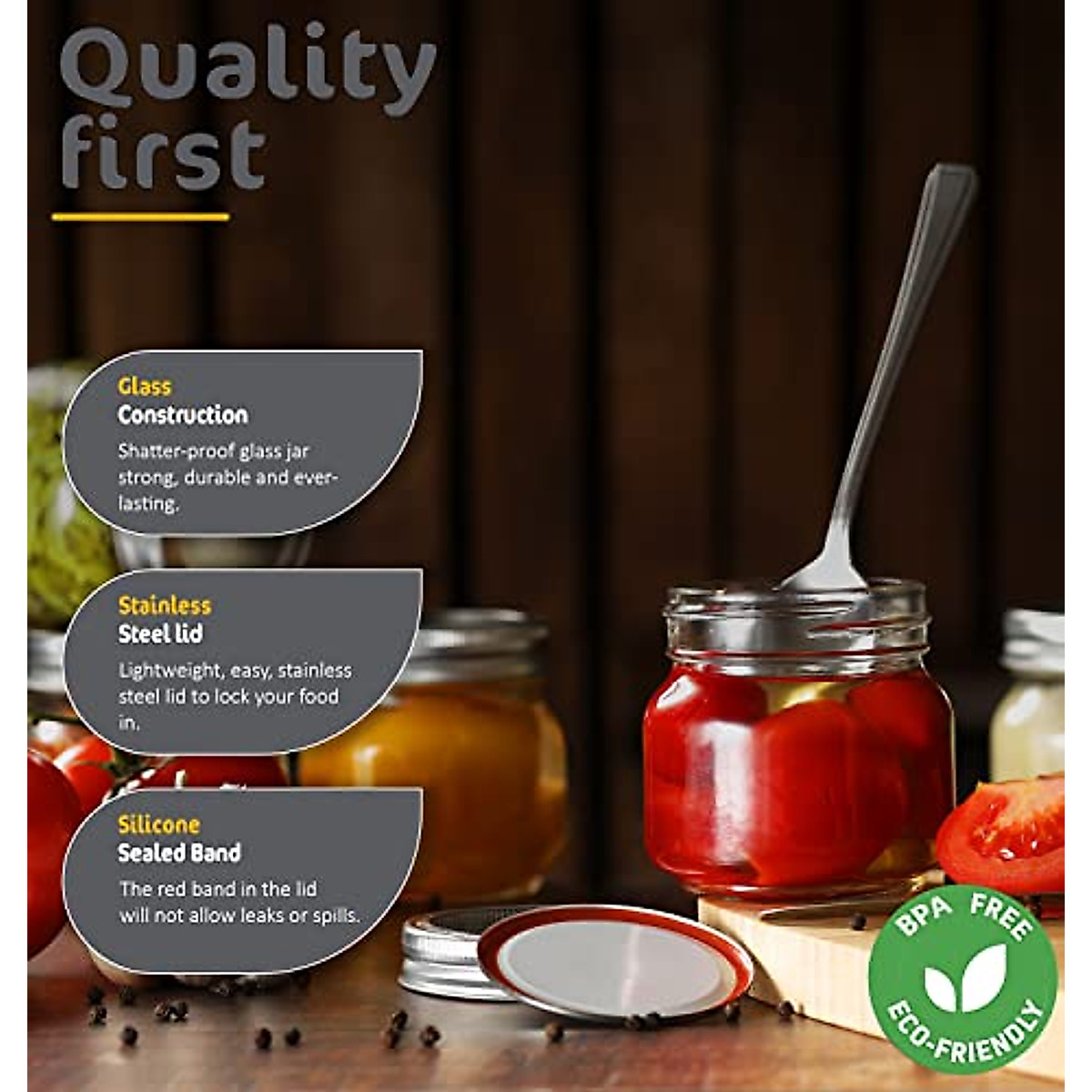 GOURMEX Glass Mason Jars With Lids | Sourdough Starter Jar, Vintage Kitchen Decorative Jars, Candle Jars | Glass Storage Jars Canning Supplies (8oz)