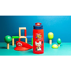 Zak Designs The Super Mario Bros. Movie Water Bottle For School or Travel, 25 oz Durable Plastic Water Bottle With Straw, Handle, and Leak-Proof, Pop-Up Spout Cover (Mario, Toad)