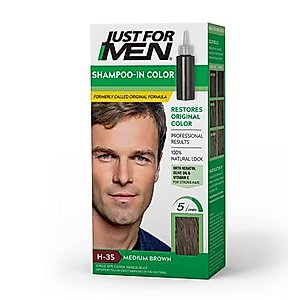 Just For Men Shampoo-In Color (Formerly Original Formula), Mens Hair Color with Keratin and Vitamin E for Stronger Hair - Medium Brown, H-35, Pack of 1