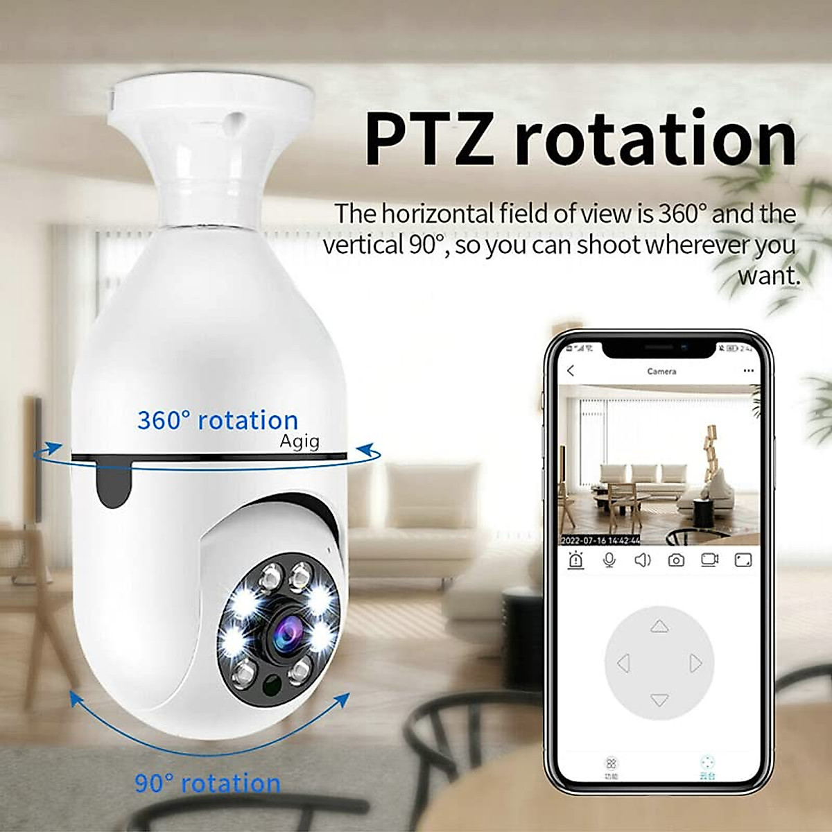 IZENGATE Light Bulb Security Camera,2.4GHz/5GHz Wireless WiFi 1080P Outdoor Cam, 360° Panoramic Motion Detection and Alarm Two-Way Audio E27 Socket,Home Surveillance Cameras with 64GB Card (1PCS)