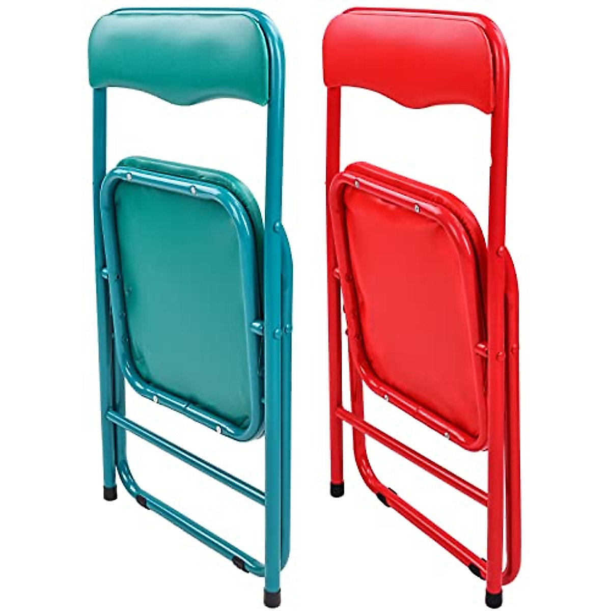 Elevon Pack of 2 Steel Frame Metal Foam Padded Folding Chairs for Kids, Green/Red
