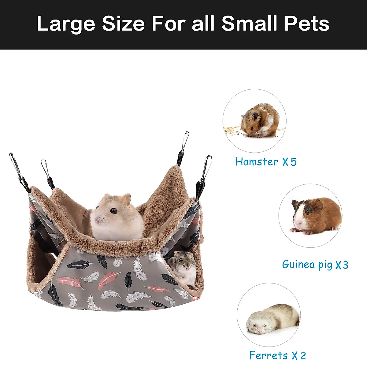Petmolico Small Pet Hanging BunkBed Warm Hammock Bed Cage Accessories Bedding Hideout Playing Sleeping for Parrot Sugar Glider Ferret Squirrel Hamster Rat, Brown Feather - Medium Size