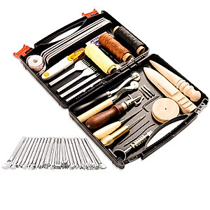 273 Pieces Leather Working Tools and Supplies with Leather Tool Box Cutting Mat Hammer Stamping Tools Needles Snaps and Rivets Kit Perfect for Stitching Punching Cutting Sewing Leather Craft Making