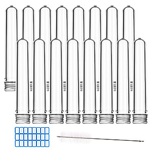 LABALPHA 16Pcs PET Plastic Test Tubes with Screw Caps for Candy Storage, Party, Bath Salt Vials, 24x138mm (30ml), Include a Test Tube Brush and Sticker Label
