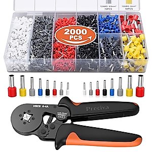Ferrule Crimping Tool Kit with 2000PCS Wire Connectors, Preciva AWG23-7 Self-adjustable Ratchet Wire Crimping Tool Kit Crimper Plier Set
