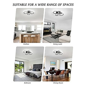 Vikaey Modern LED Flush Mount Ceiling Light, 4 Rings Black Close to Ceiling Light, Lighting Fixture Ceiling Lamp for Kitchen, Living Room, Bedroom, Laundry Room, 4000K Not dimmable