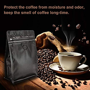 Idealux Black Coffee Bags with Valve, Aluminum Foil High Barrier bags, 0.5 lb Square Bottom Stand Up Pouches, Zip Lock Stand Up coffee Bags, Reusable Food Storage Bags 50pcs 8 OZ