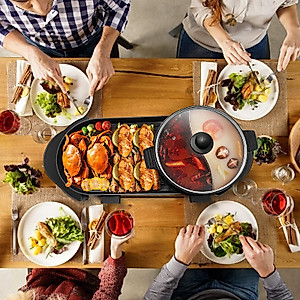 SEAAN Electric Removable Shabu-shabu Pot Grill Detachable Barbecue Grill with Large Capacity Baking Tray Non-Stick BBQ Pan Adjustable Temperature Double Flavor Hot Pot 110V