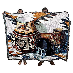 Kokopelli Pot Blanket by Judith Durr - Southwest Pueblo Pottery Art - Gift Tapestry Throw Woven from Cotton - Made in The USA (72x54)