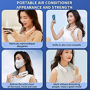 CICINOESI Neck fan rechargeable 4000mAh Bladeless 4 Turbo Fan lazy fan mini fan portable 9oz ultra light bladeless neck fan no hair clip 3 speeds portable Hand Free Strong neck fan Quiet Gifts (White)