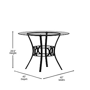 Flash Furniture Carlisle Round Glass Dining Table with Metal Frame, 42 in, Clear/Black