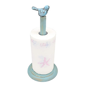 Bird Design Wood Paper Towel Holder Stand Up Paper Towel Holder, Easy One-Handed Tear Kitchen Paper Towel Dispenser with Weighted Base for Standard Paper Towel Rolls - Turquoise