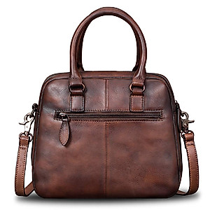 Genuine Leather Satchels Top Handle Bags for Women Handmade Vintage Crossbody Bag Purse (Coffee) Medium