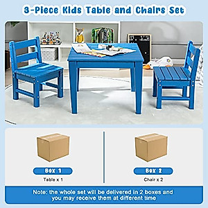 Costzon Kids Table and Chair Set, 3 Piece All-Weather Activity Table for Indoor & Outdoor, Heavy-Duty & Waterproof Furniture Set for Playroom, Nursery, Backyard, Toddler Table and Chair Set (Blue)