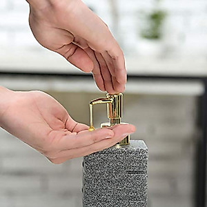 MyGift 4 Piece Gray Bathroom Accessories Set, Modern Stone Style Bath Decor Countertop Organizers Includes Brass Tone Lotion/Liquid Soap Dispenser Pump, Toothbrush Holder, Tumbler, and Soap Dish