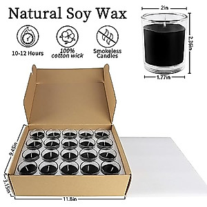 20 Pack Black Votive Candles in Clear Glass-Unscented Soy Wax Candles for Halloween Birthdays Wedding Dinner-Lasting Burn for 15 Hours