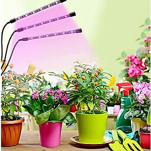 UPODA LED Grow Light for Indoor Plants, Plant Growing Lamps for Seedlings Succulents Microgreens 9 Levels Dimmable Brightness Adjustable with 3/9/12H Timer (3 Heads/63 LED)