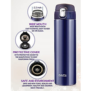 ONTA Insulated Vacuum Sports Water Bottle, 17OZ/500ML Keeps Cold 20H, Hot 12H Stainless Steel Water Bottle and Leakproof Thermos Coffee Travel Mug