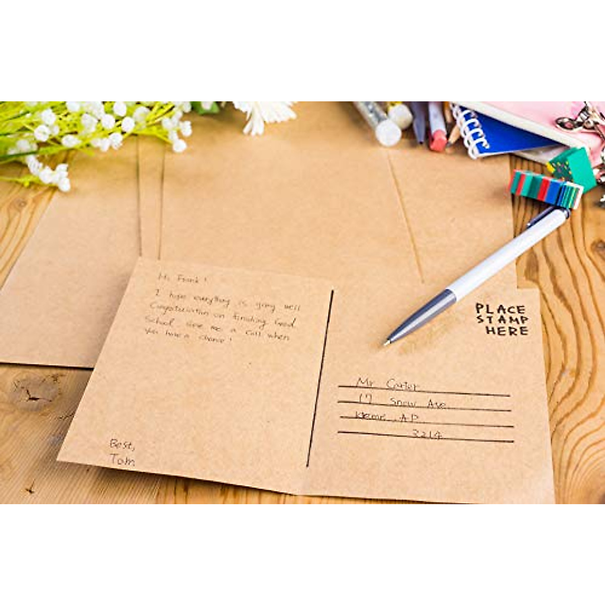 Blank Postcards - 100-Sheet Kraft Paper Postcards, Printable Blank Note Cards for Inkjet and Laser Printers, 2 Per Page 200 Cards in Total, Perforated, 170GSM Cardstock 5.5 x 8.5 Inches