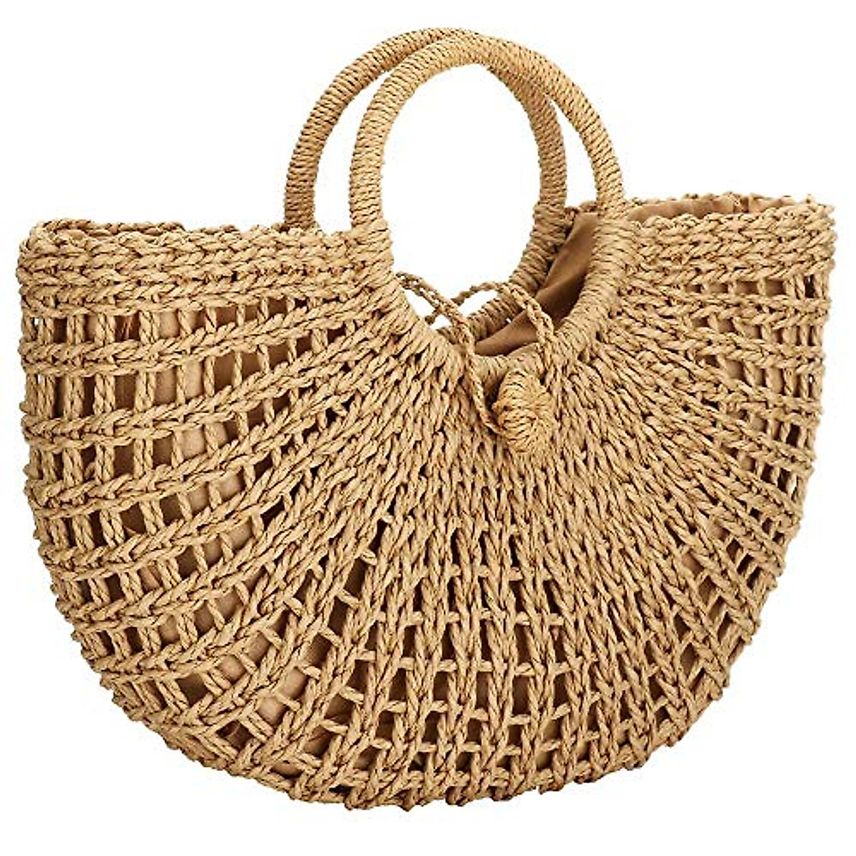 Straw Bags for Women,Hand-woven Straw Large Hobo Bag Round Handle Ring Tote Retro Summer Beach Rattan bag (Black)
