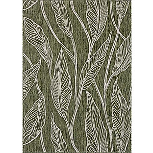 Unique Loom Collection Botanical, Coastal, Leaves, Indoor and Outdoor Area Rug, 8 ft x 11 ft 4 in, Green/Ivory