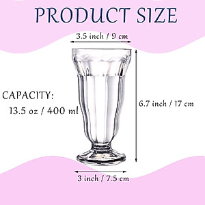 Cheardia 6 Pack Plastic Milkshake Glasses, 13.5 oz Old Fashioned Soda Glass Footed Ice Cream Cups, Clear Pina Colada Fountain Glasses Milkshake Cups for Sundae, Juice, Tropical Drinks, Party