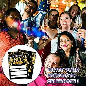 Surprise 80th Birthday Party Invitation, Black and Gold Fill-In Invites For Adult Woman & Man, 20 Invitations With Envelopes(4" x 6"), Party Favors Decorations And Supplies-06