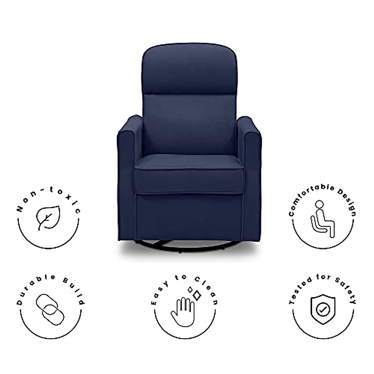 Delta Children Clair Slim Nursery Glider Swivel Rocker Chair, Navy
