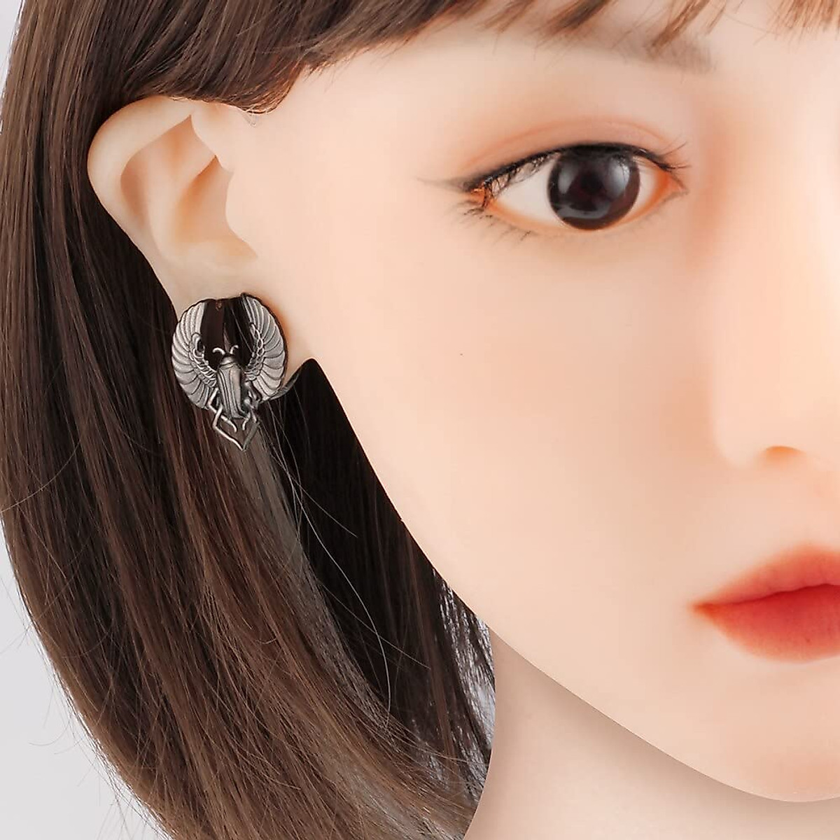 LADEMAYH 2Pcs 1 inch Gauges for Ears, Cool Black 25mm Gauges for Ears, Scarab Design 1 inch Plugs for Ears Surgical Steel Saddle Plugs Tunnels Ear Gauges Earrings