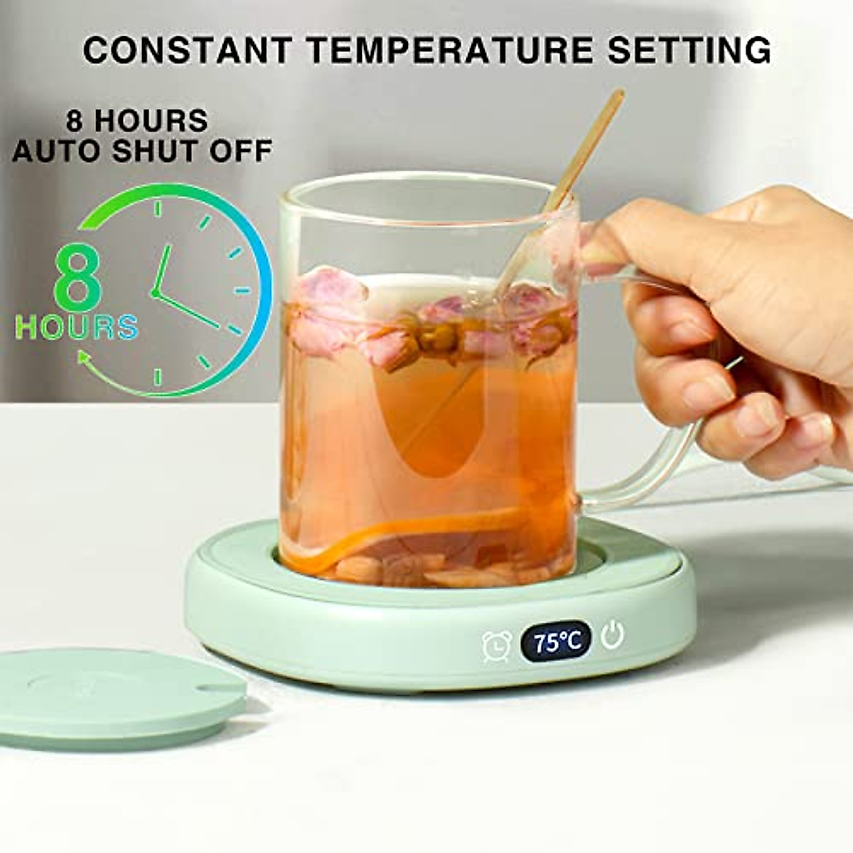 DUHEL Smart Coffee Mug Warmer for Drinks and Food,Candle Warmer Plate,Large Panel Heating Diameter Up to 130mm.Can be Used to Warmer Coffee,Milk,Tea,Cake,Egg Tarts,Candle Etc.(Green)