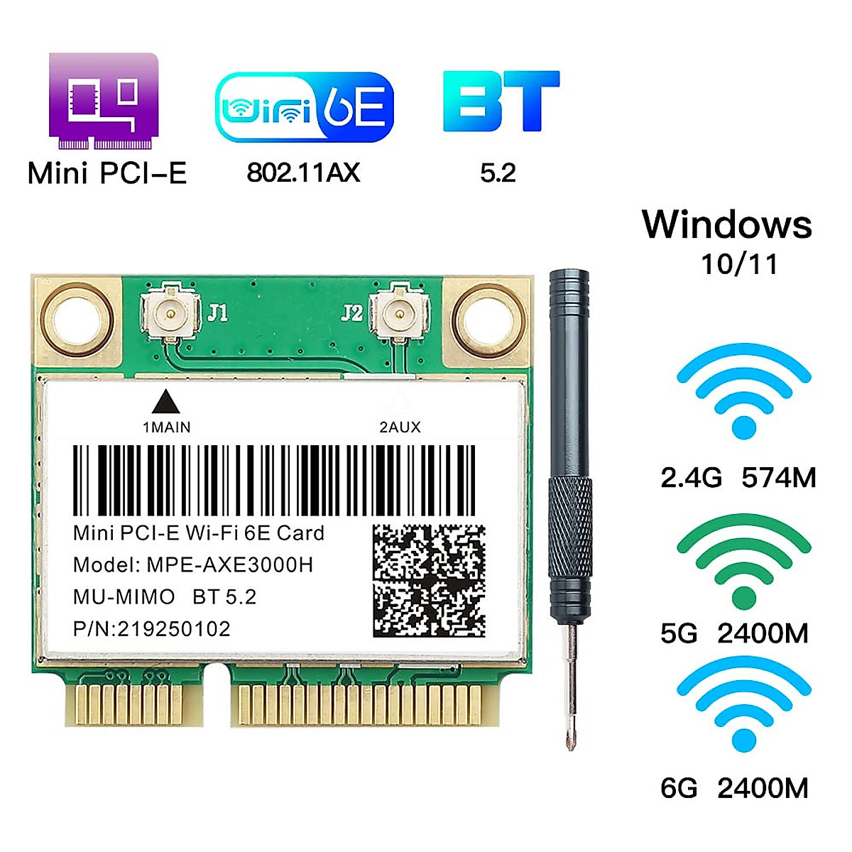 WiFi 6E Half Mini PCI-E WiFi Network Card 802.11AX AC MPE-AXE3000H 2.4GHz 5GHz 6GHz 5400Mbps Wireless Card BT5.2 MU-MIMO Mini PCIe Wi-Fi 6E Adapter OFDMA vPro for Windows 10/11 PC Laptops