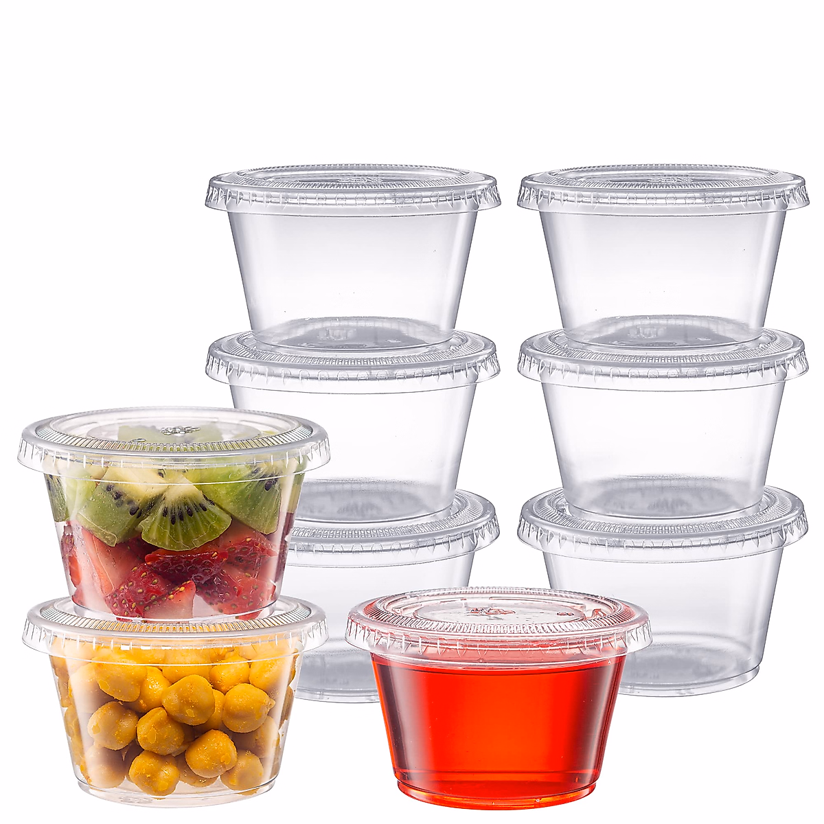 Pantry Value [4 oz. - 200 Count Clear Disposable Plastic Portion Cups with Lids - Small Plastic Condiment Containers for Sauce, Salad Dressings & Portion Control