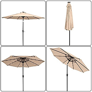 WJZYJ patio umbrella with solar lights Outside Shade patio table umbrellas Windproof patio unbrella's with lights bistro backyard deck balcony patio umbrella solar for patio, lawn & garden