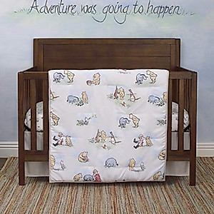 Disney Winnie The Pooh Classic Pooh Ivory, Blue, Sage, Tan Storybook 6 Piece Nursery Crib Bedding Set - Comforter, 2 Fitted Crib Sheets, Dust Ruffle, Baby Blanket, Changing Pad Cover
