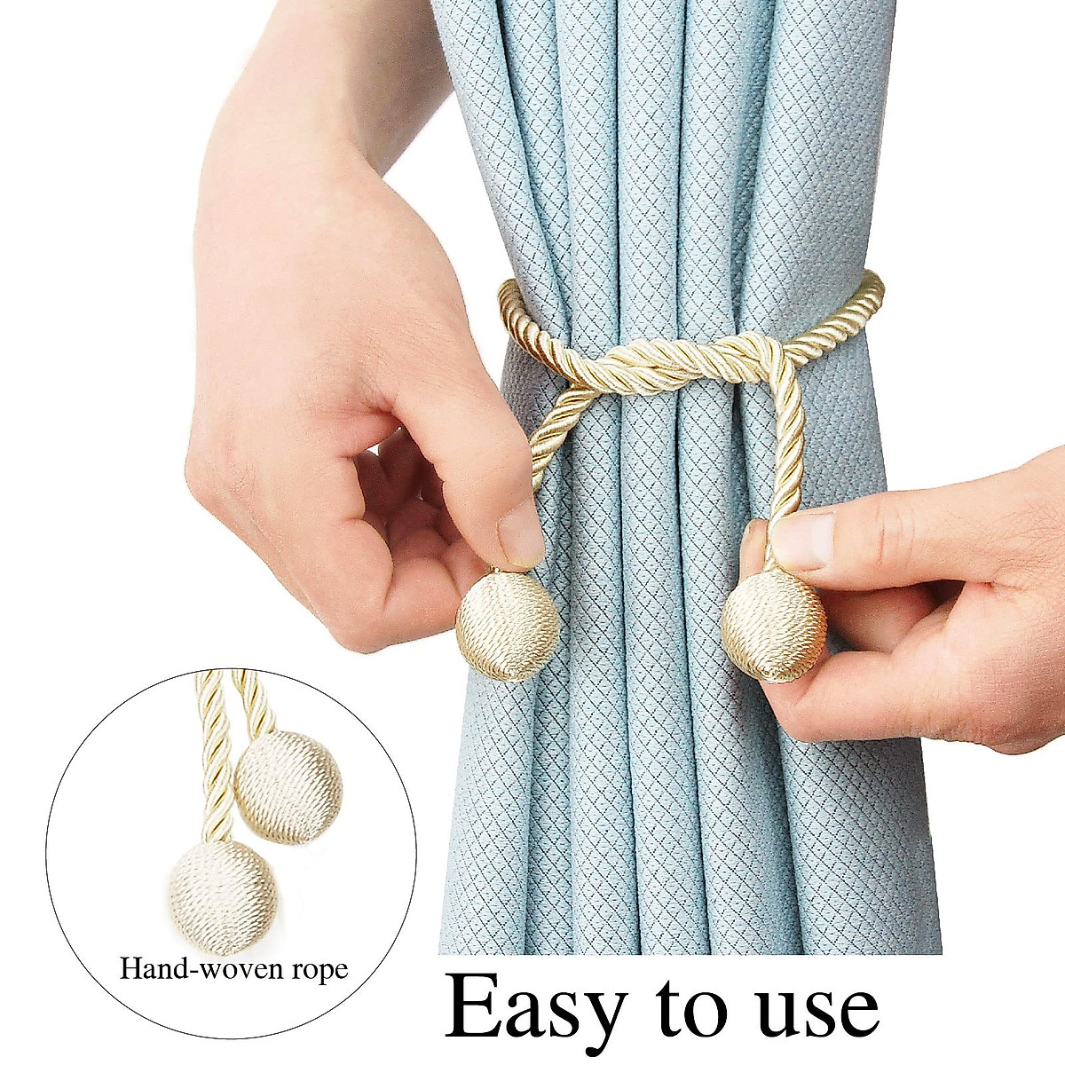 Hangtty 4 Pack Curtain Tiebacks Elegant Decorative Curtain Tie Backs Rope Curtain Holders for Drapes Window Treatment Holdbacks for Drapes or Curtains, Beige