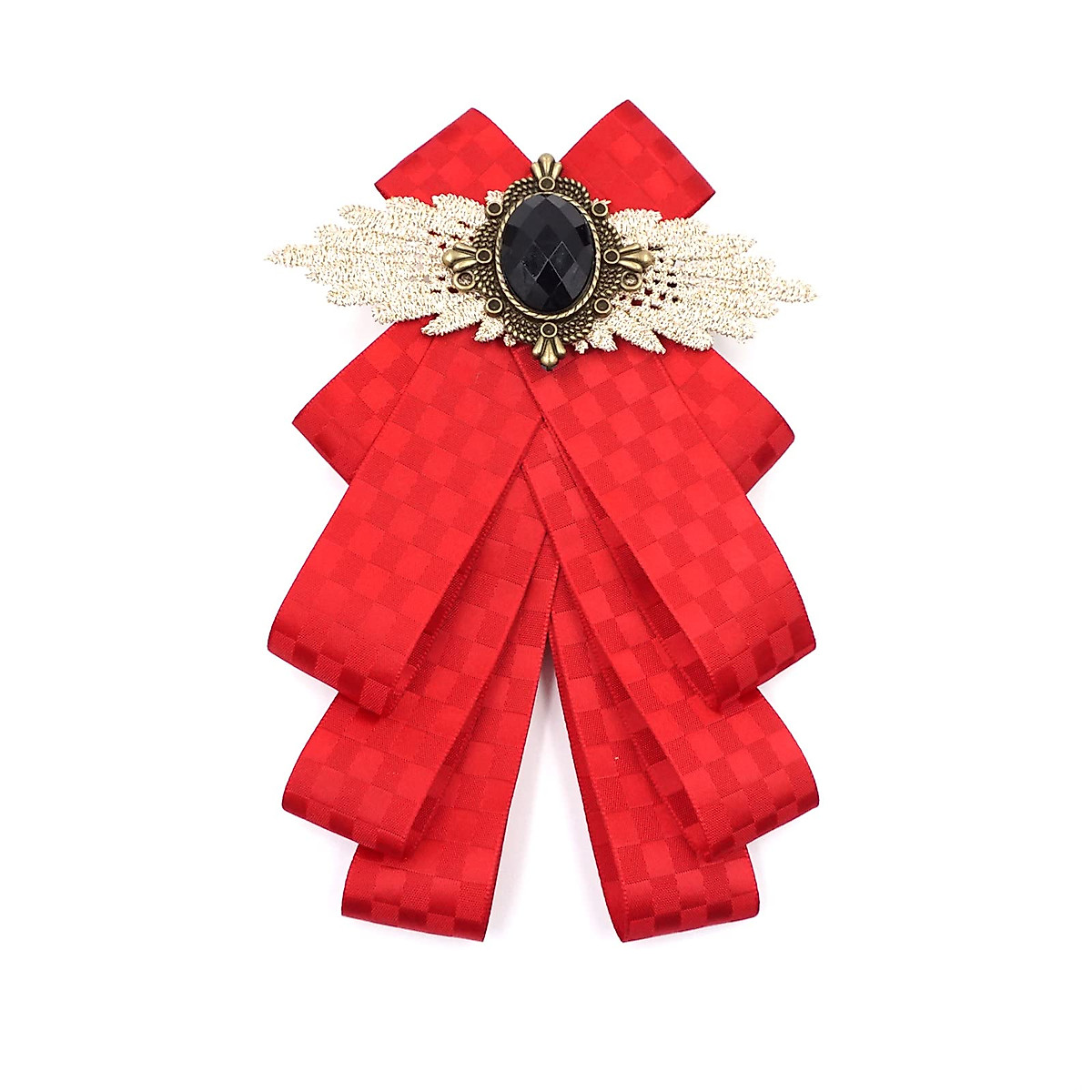 rhinestone brooch Red Bow tie brooch for women men Retro Brooch pins carvat rhinestone broach ribbon fabric collar bow brooch necklace for suits (red)