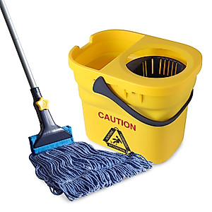 Yocada Looped-End String Wet Mop Heavy Duty Cotton Mop Commercial Industrial Grade Telescopic Iron Pole Jaw Clamp Floor Cleaning 55.1" with Totally 2 Mop Heads