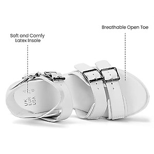 READYSALTED Chunky Platform Sandals for Women Comfortable Gladiator Open Toe High Heeled with Buckle Ankle Strap Block Summer(JAFFA10-White-07)